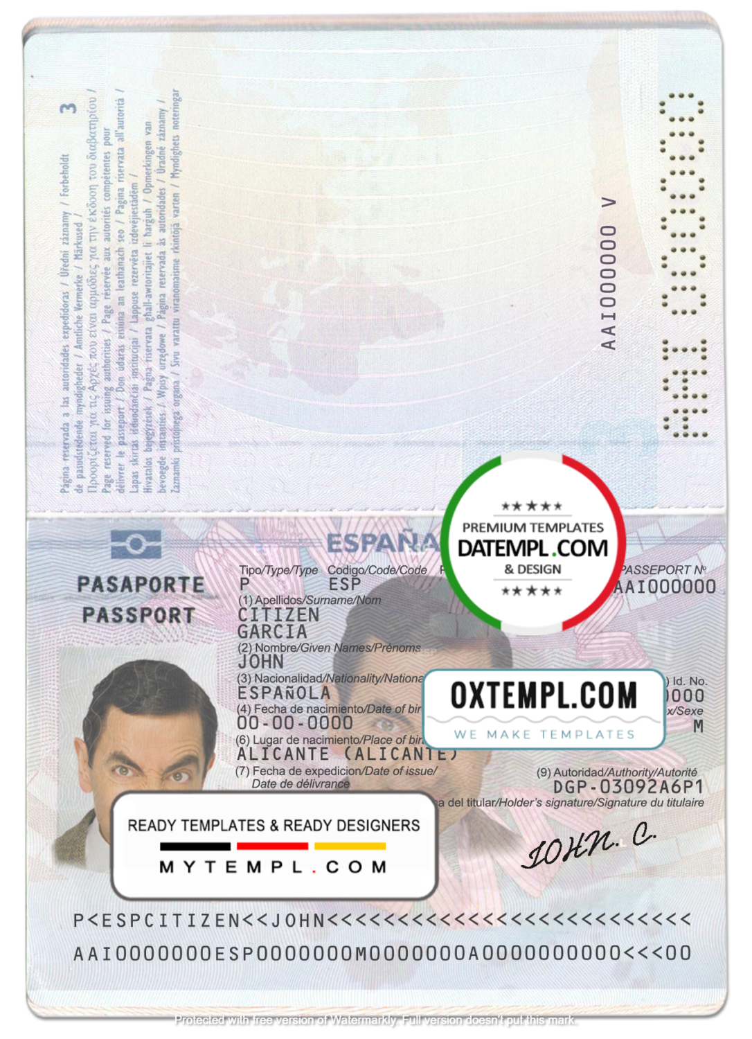 Spain passport template in PSD format, fully editable (till 2015)