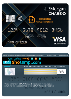 USA JP Morgan Chase bank visa signature card fully editable template in ...