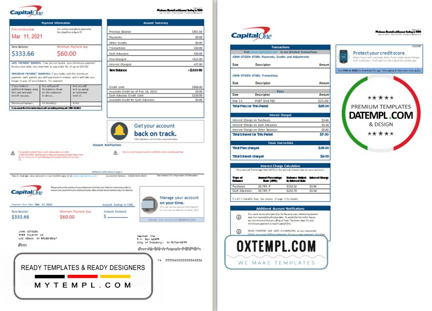 USA Capital One bank statement template in Excel and PDF format (2 ...
