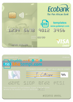 Ghana Ecobank Ghana visa debit card template in PSD format