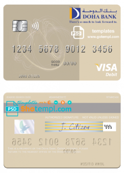Qatar Doha Bank visa debit card, fully editable template in PSD format ...
