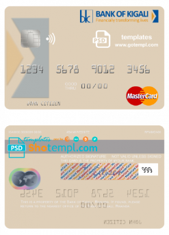 Rwanda Bank of Kigali mastercard credit card template in PSD format