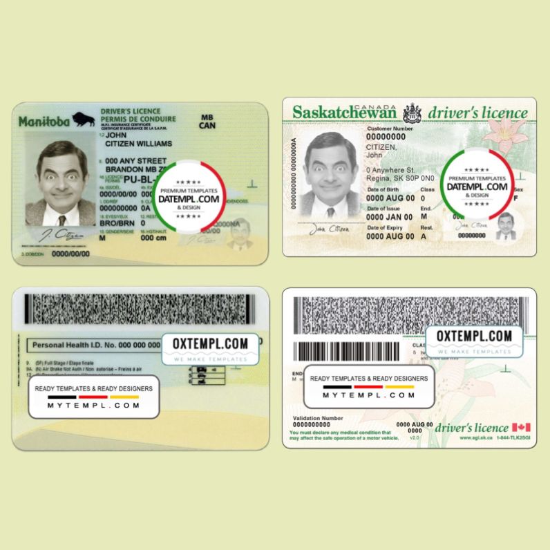 CANADA 8 PROVINCE DRIVING LICENSE editable templates - /psd templates ...