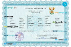 South Africa birth certificate PSD template, completely editable