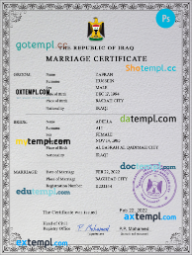 Iraq marriage certificate PSD template, completely editable
