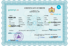 Netherlands vital record birth certificate PSD template, fully editable
