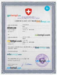 Switzerland marriage certificate PSD template, completely editable
