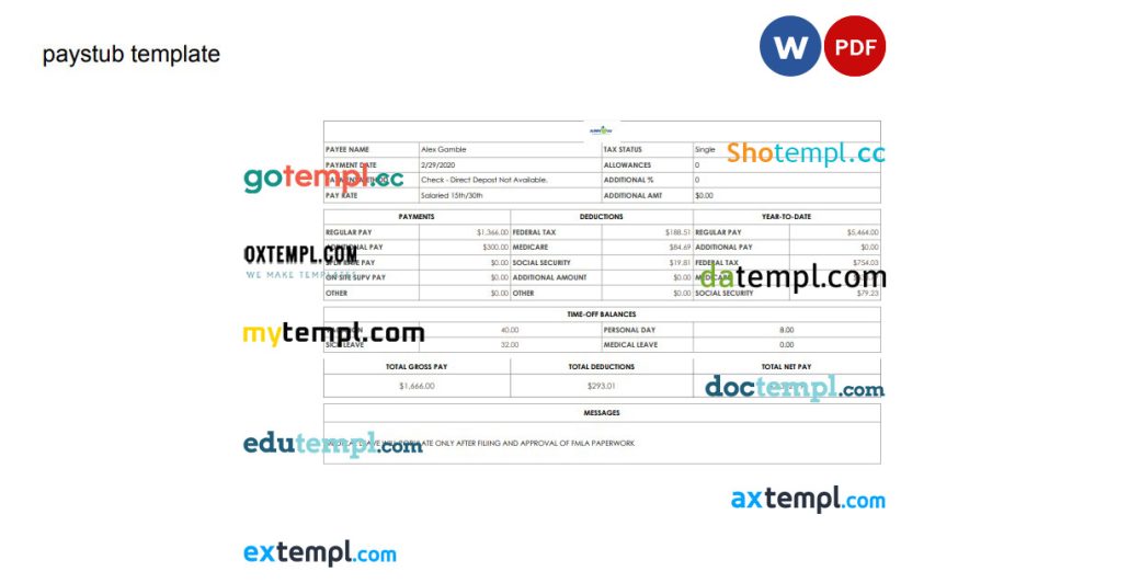 Medical leave pay stub template in PDF and Word format – Datempl ...