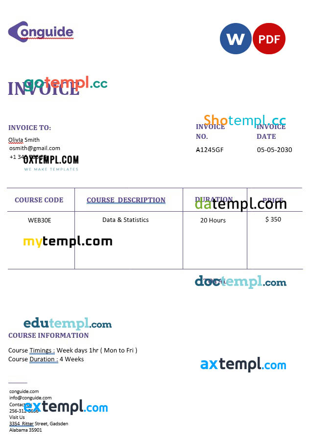 Online Courses Invoice Template In Word And Pdf Format Datempl