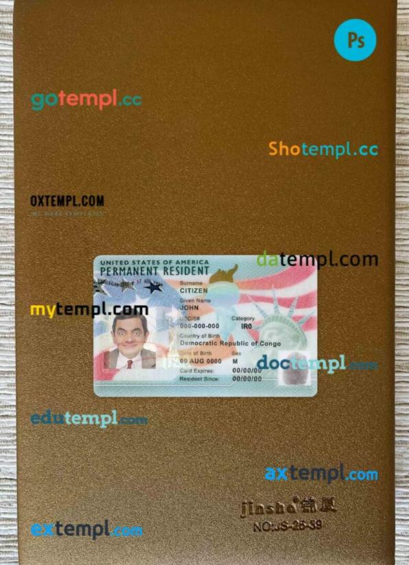 USA green card, permanent resident card editable PSD files, scan and ...