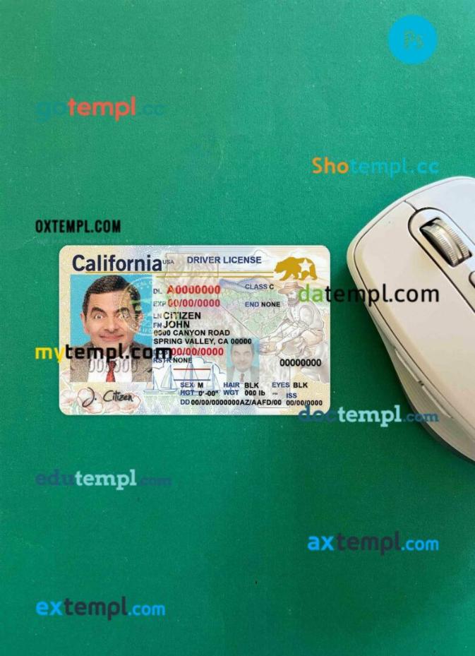 USA California driving license PSD files, scan look and photographed ...