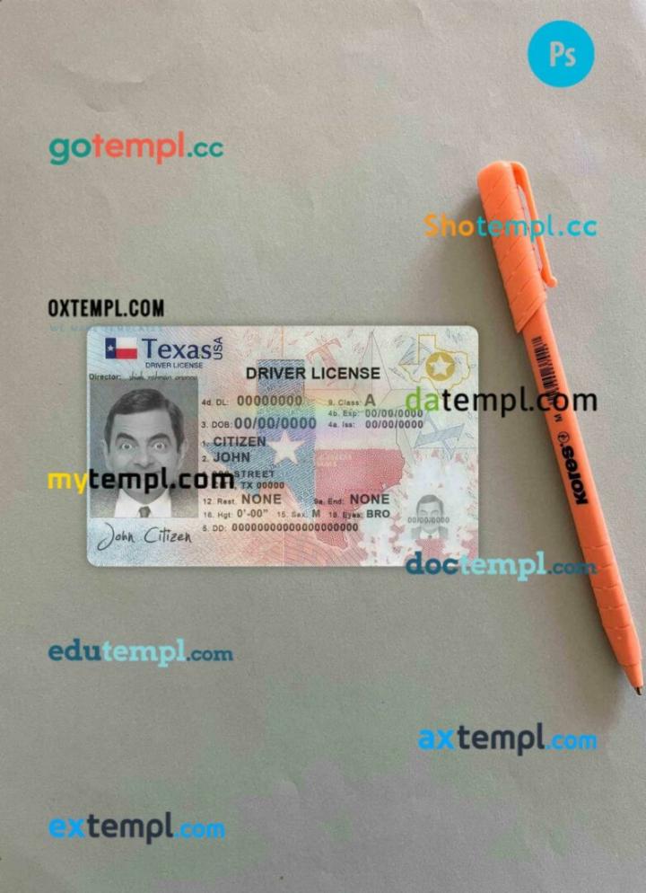USA Texas driving license PSD files, scan look and photographed image ...